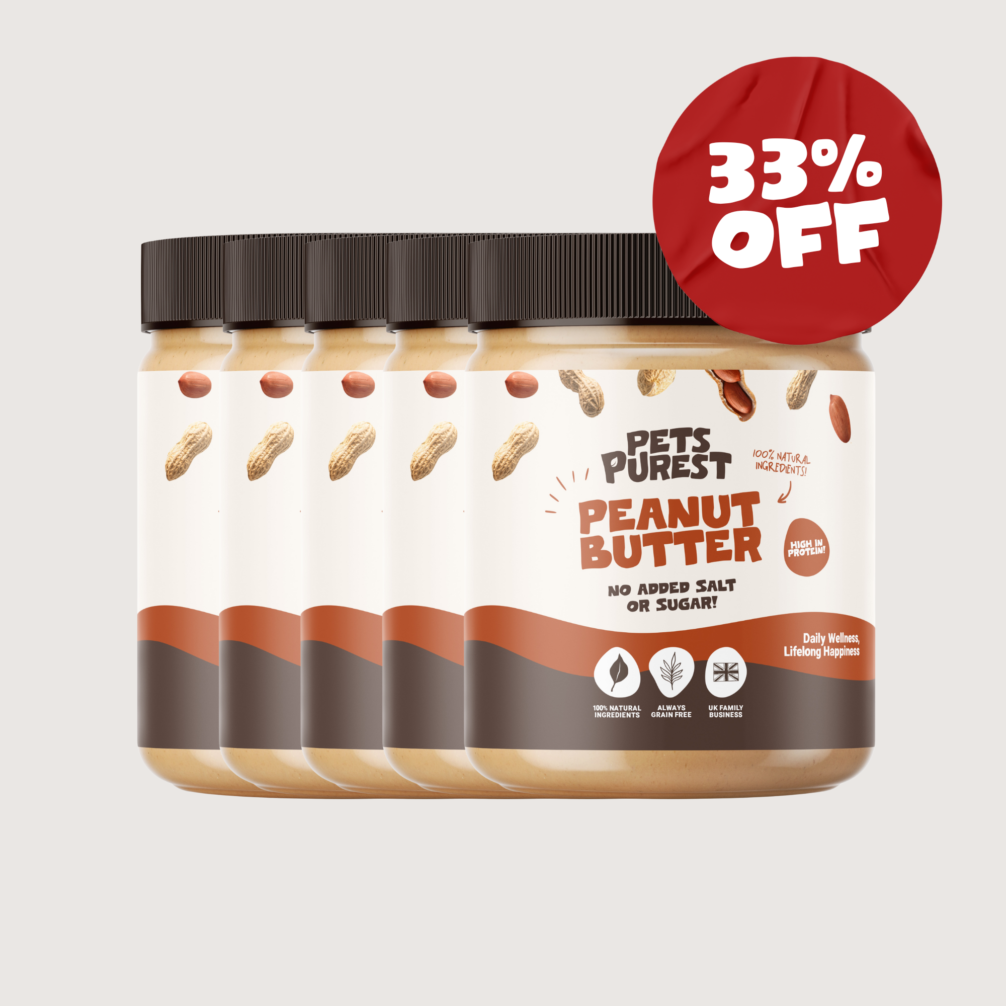 Natural Peanut Butter for Dogs 340g | 5 Pack | Save 33% | Pets Purest