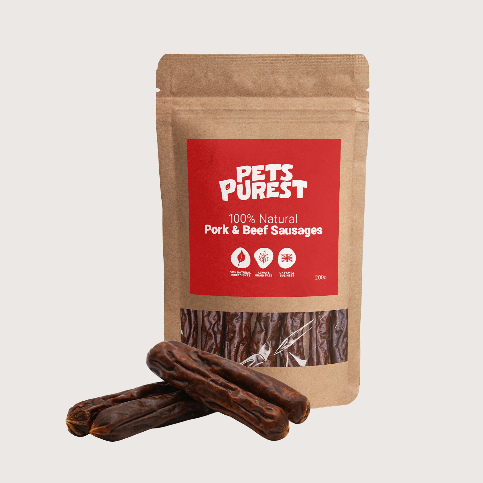 Pork & Beef Sausages for Dogs 200g | Grain Free | Pets Purest